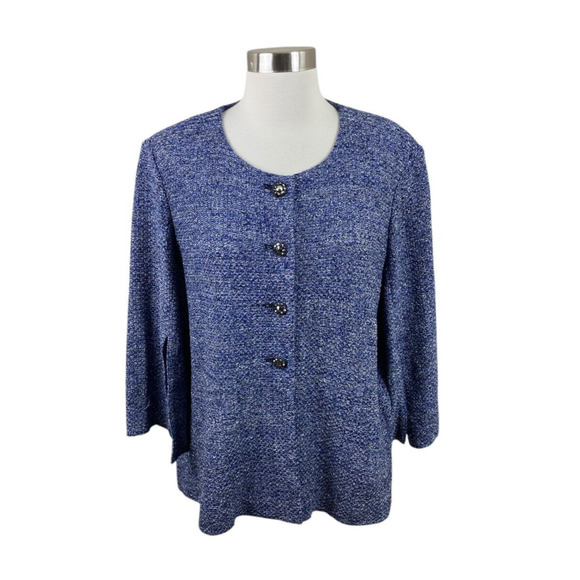 Misook | Jackets & Coats | Misook Blue Metallic Embellished Button Knit ...